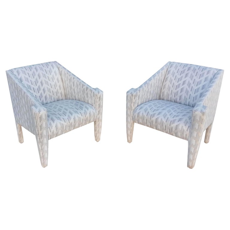 Signed Directional Sculptural Cubist Style Pair Lounge Chairs Vintage ...