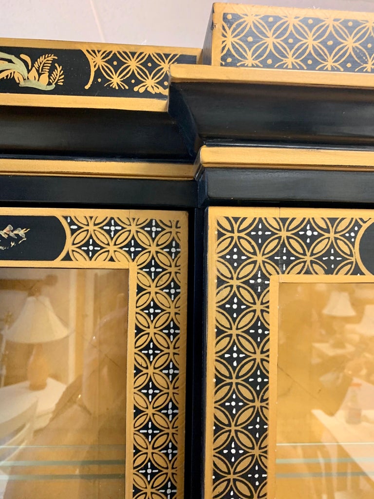 Signed Drexel Chinoiserie Breakfront China Cabinet Japanned Black ...