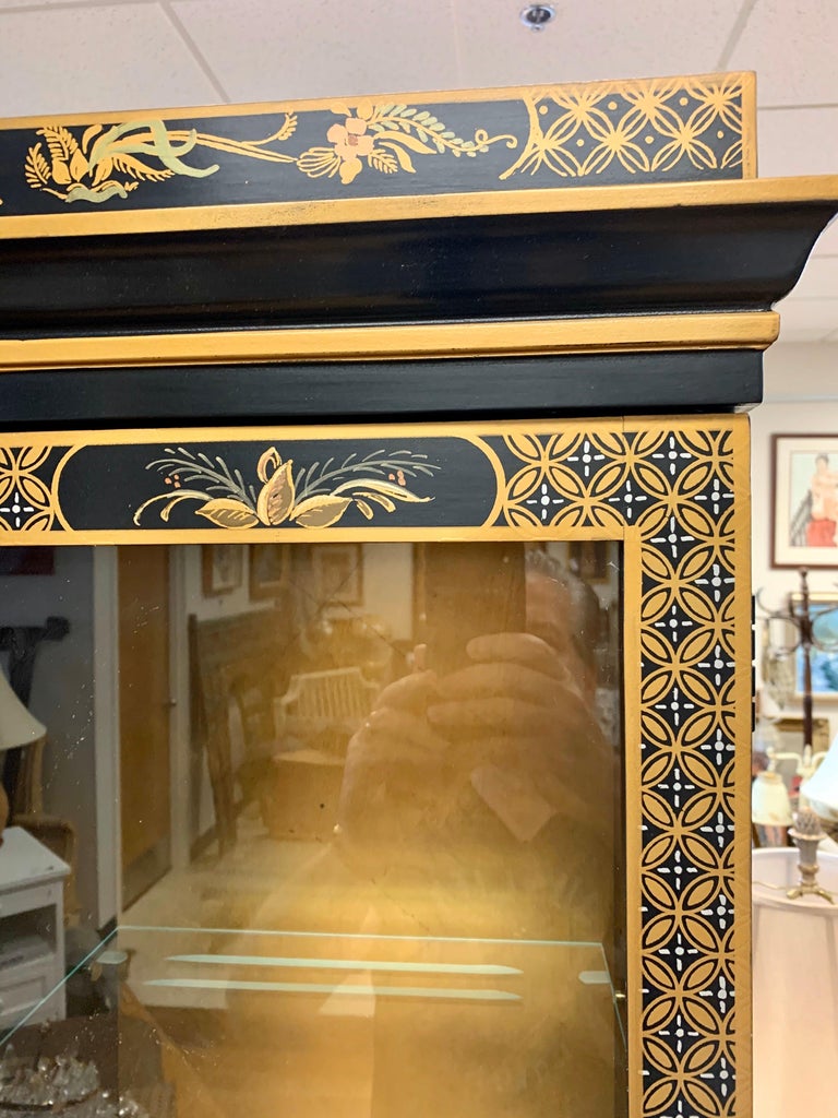 Signed Drexel Chinoiserie Breakfront China Cabinet Japanned Black ...