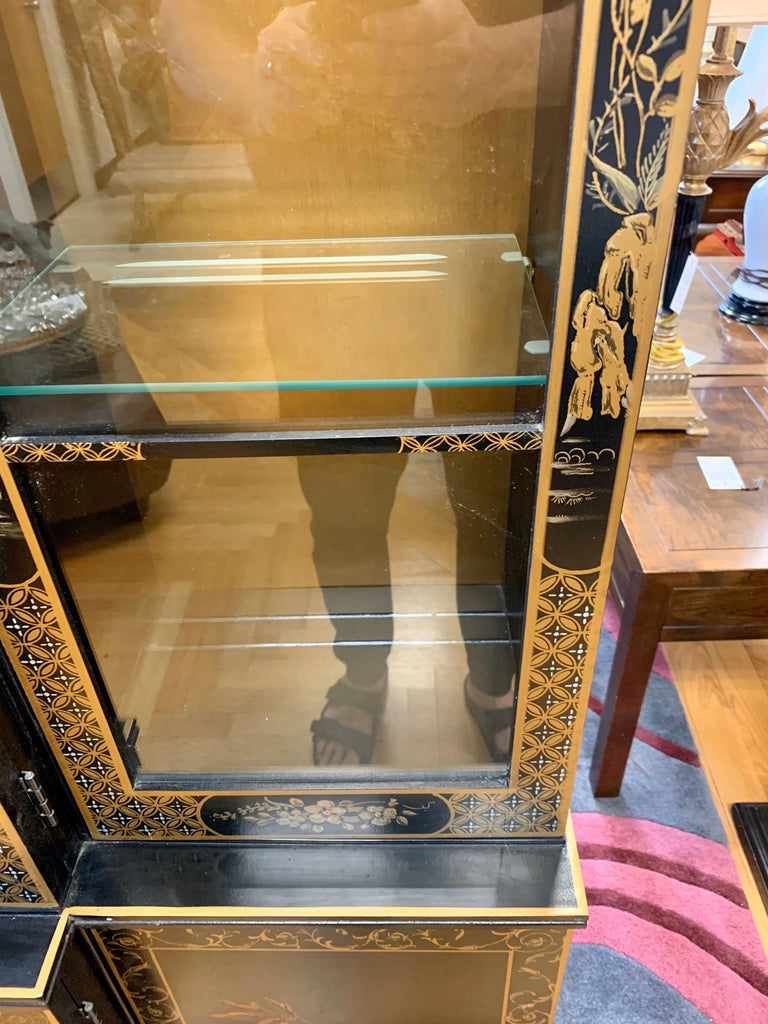 Signed Drexel Chinoiserie Breakfront China Cabinet Japanned Black ...