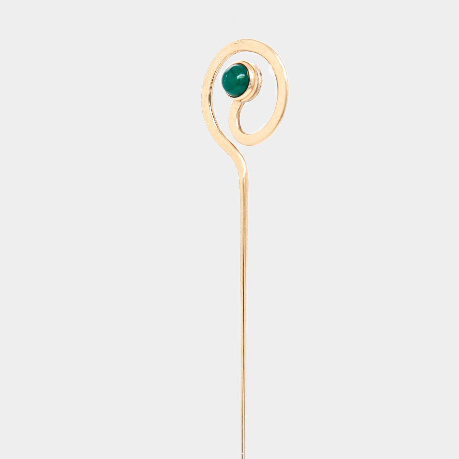 Signed Ed Levin 14k Gold and Jade Green Glass Cabochon Modernist ...