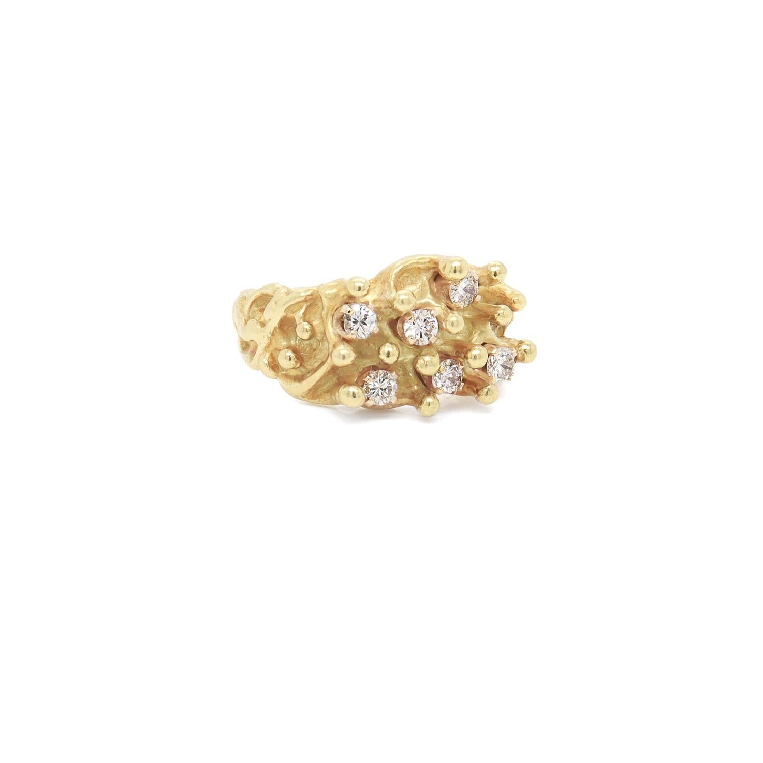 Signed Ed Wiener Brutalist 18K Yellow Gold and Diamond Ring at 1stDibs
