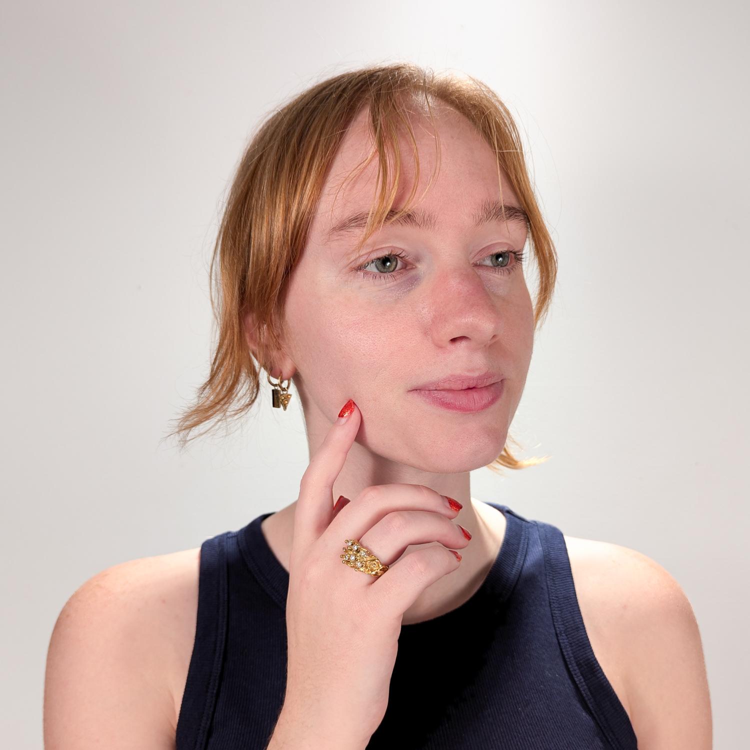 Signed Ed Wiener Brutalist 18K Yellow Gold and Diamond Ring at 1stDibs