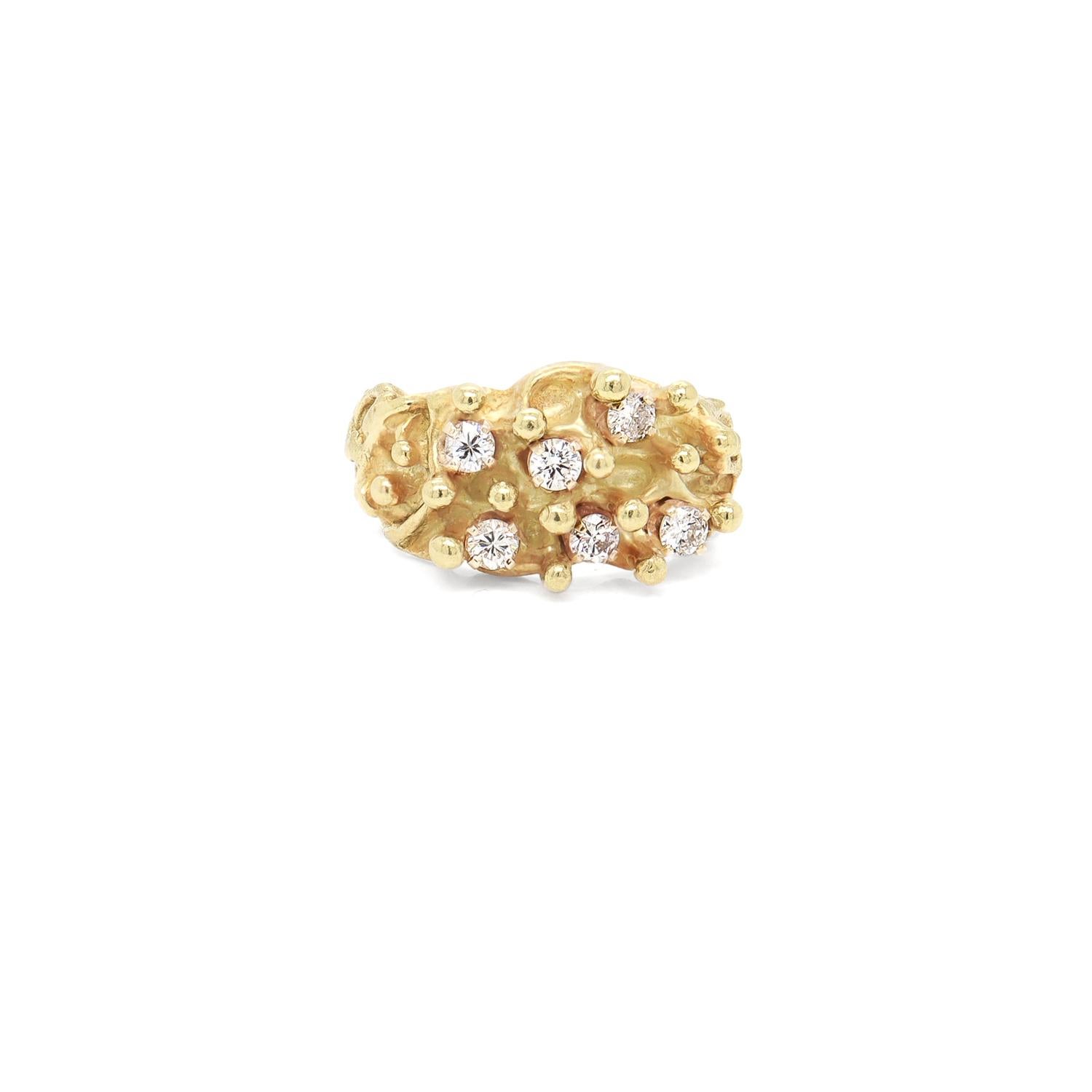 Signed Ed Wiener Brutalist 18K Yellow Gold and Diamond Ring For Sale at ...