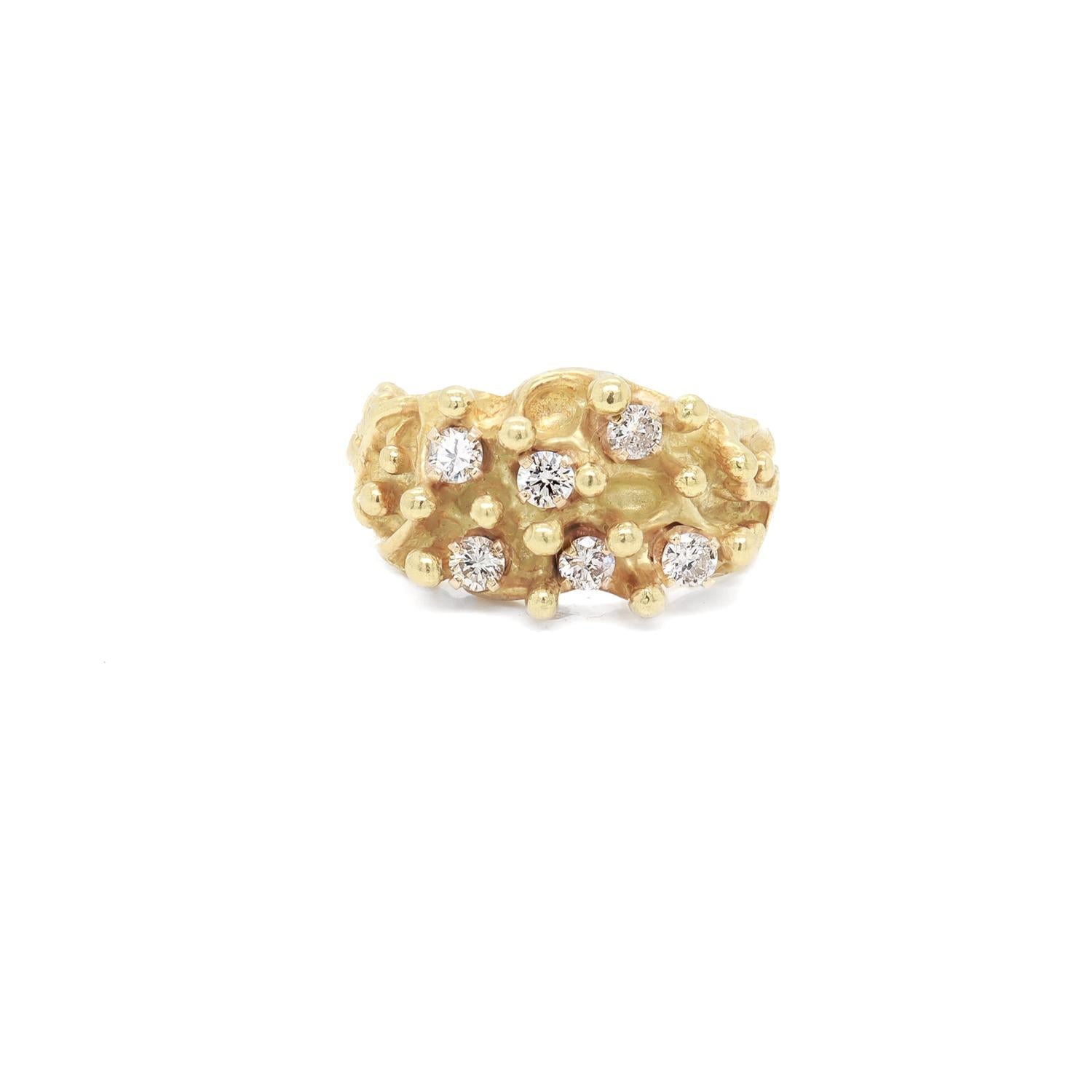 Signed Ed Wiener Brutalist 18K Yellow Gold and Diamond Ring at 1stDibs