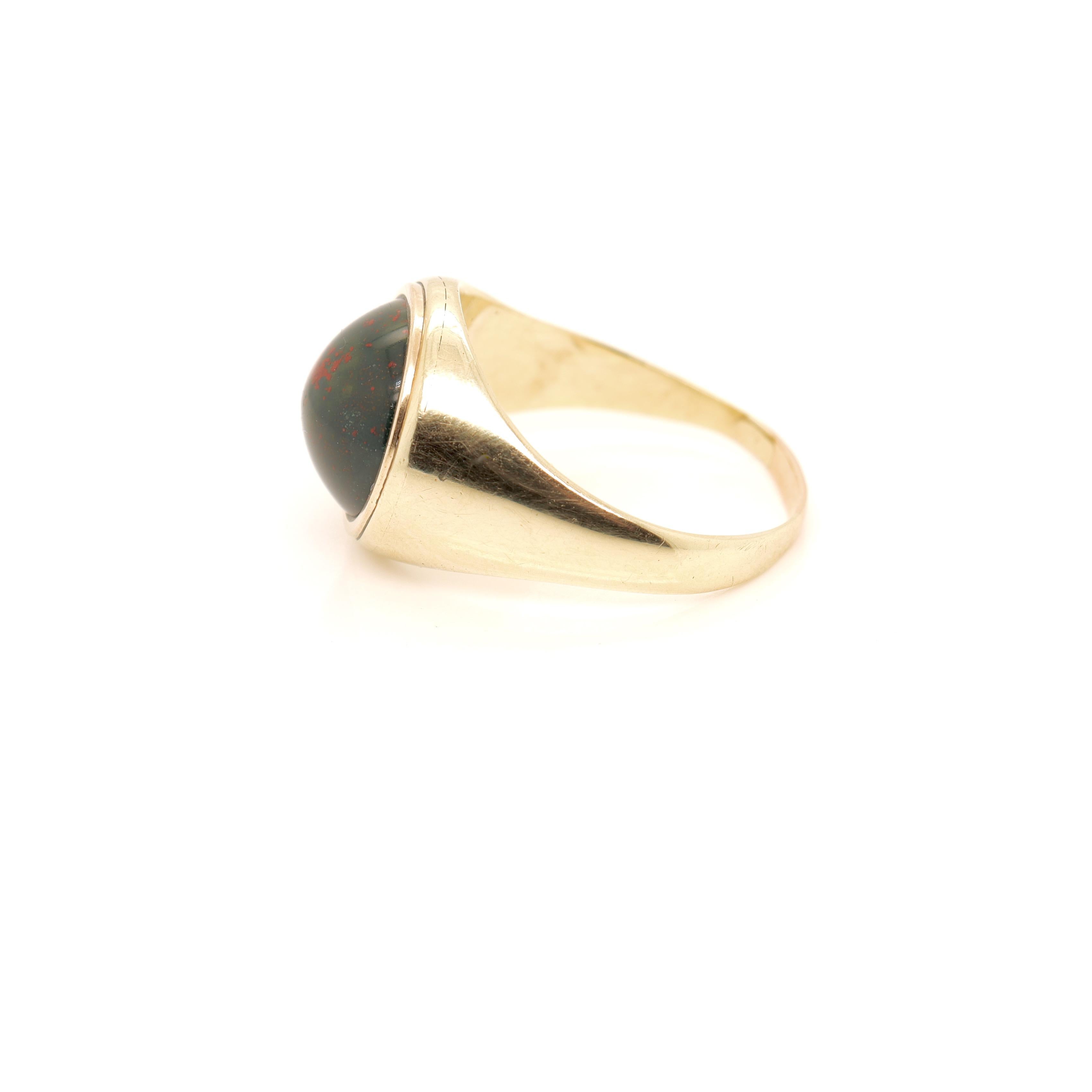 Signed Edwardian Marcus and Co 14K Gold and Bloodstone Cabochon Signet ...