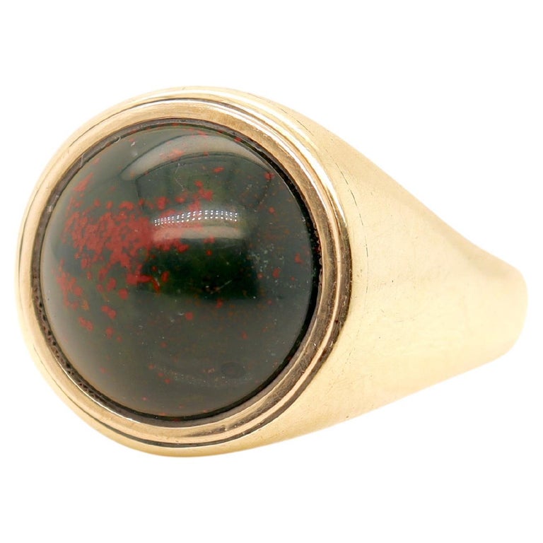 Signed Edwardian Marcus and Co 14K Gold and Bloodstone Cabochon Signet ...