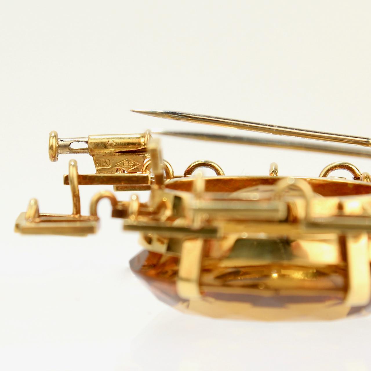 Signed Eric Pickler Modernist 18k Gold and Citrine Brooch or Scarf Pin ...