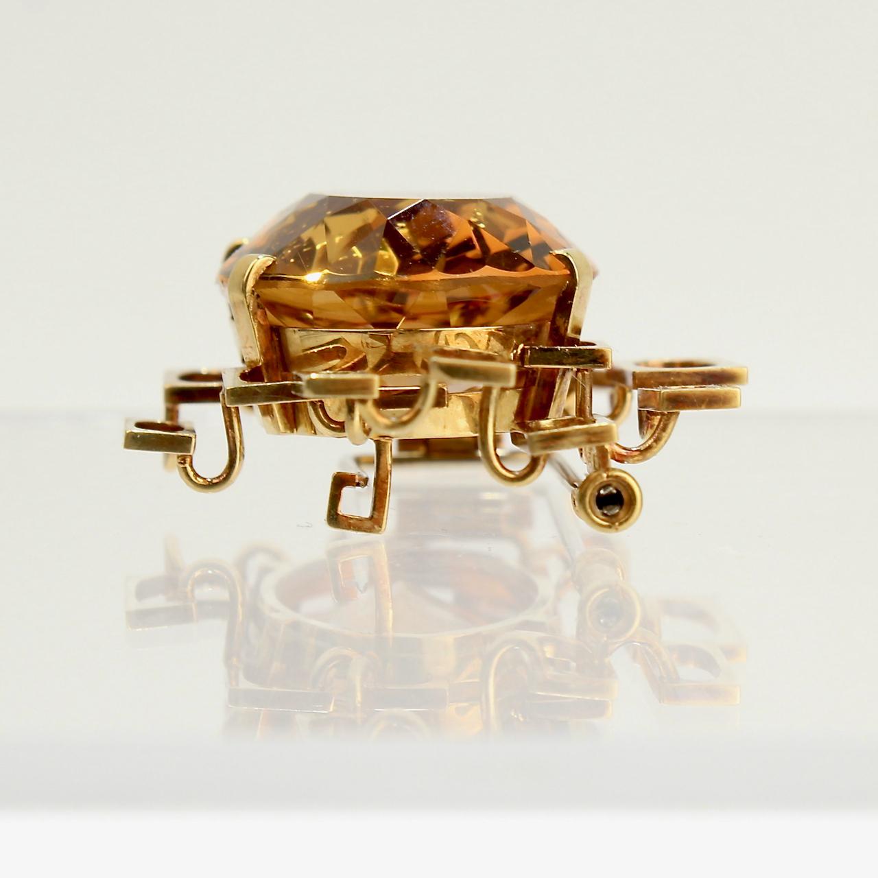 Signed Eric Pickler Modernist 18k Gold and Citrine Brooch or Scarf Pin ...