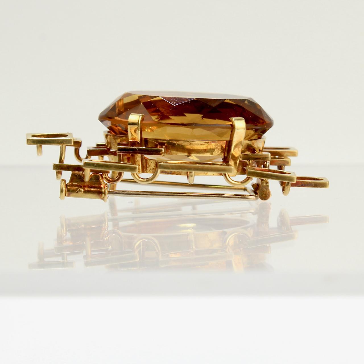 Signed Eric Pickler Modernist 18k Gold and Citrine Brooch or Scarf Pin ...
