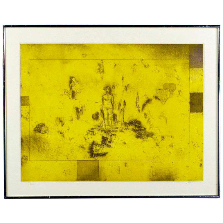 Signed Figural Abstract Aquatint Colored Etching For Sale at 1stDibs