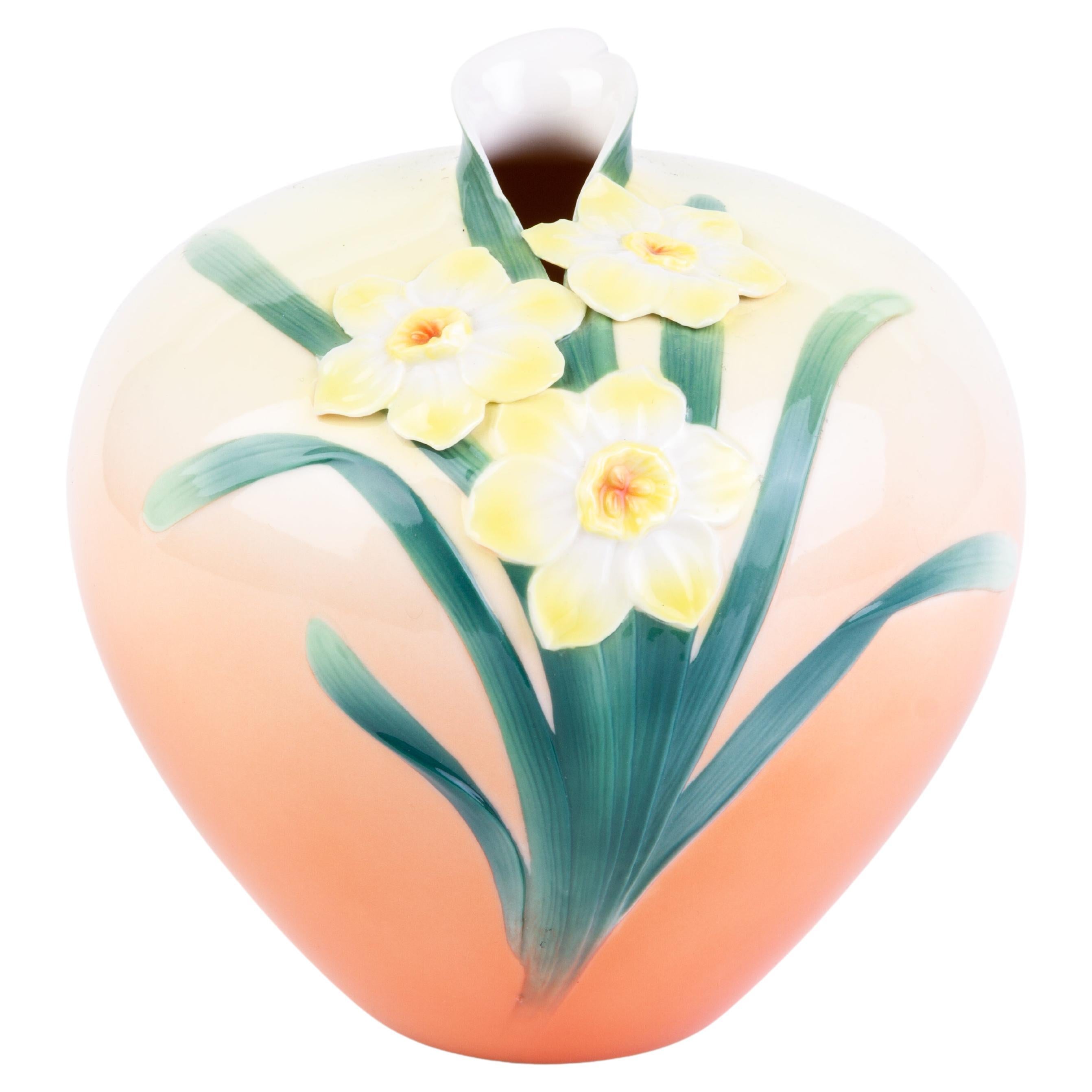 Signed Franz Porcelain Relief Roses Ball Vase Designed by May Wei Xuei ...