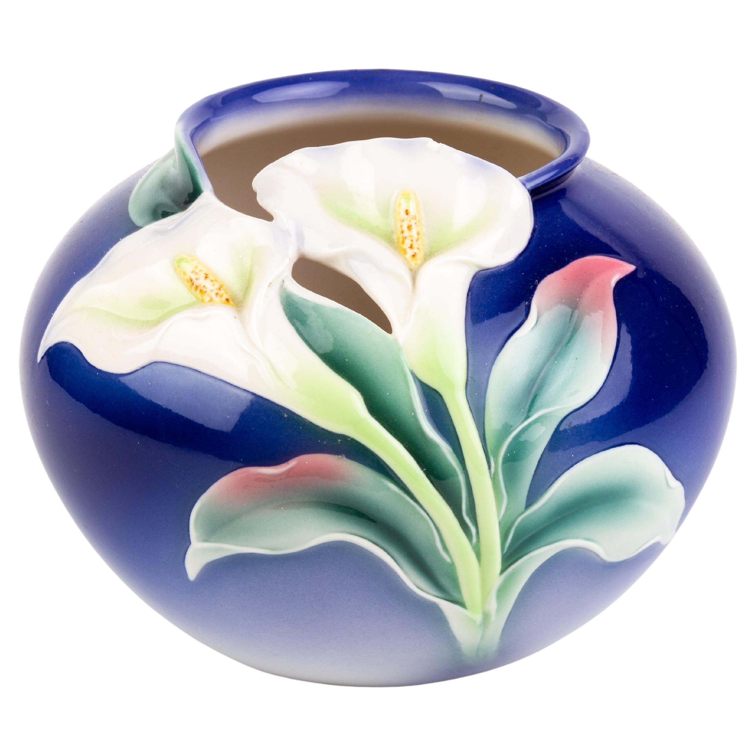 Signed Franz Porcelain Relief Roses Ball Vase Designed by May Wei Xuei ...