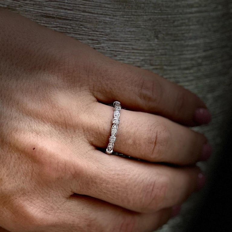 Signed Gabriel and Co. 14K White Gold Geometric Station Stackable Diamond Ring For Sale at 1stDibs