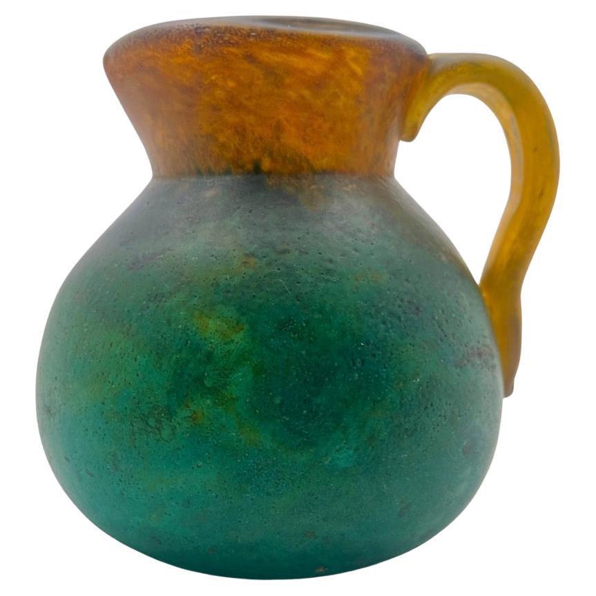 Hand Blown Handle Art Glass Pitcher with Agate-Colored Swirls For Sale ...