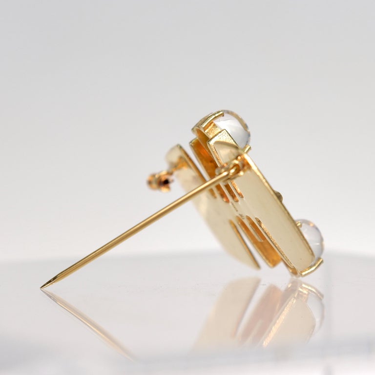 Signed German Modernist 14K Gold and Moonstone Brooch For Sale at 1stDibs