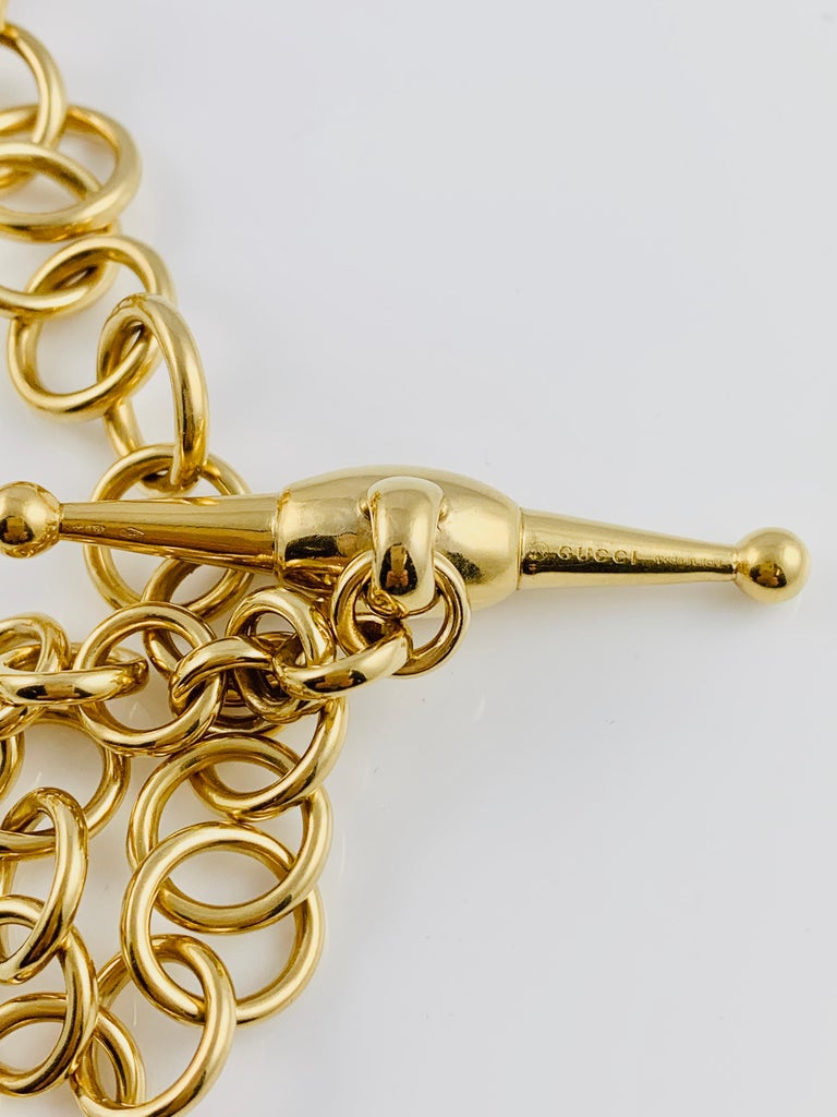 Signed Gucci 18 Karat Gold Link Toggle Necklace with Heart Shaped ...