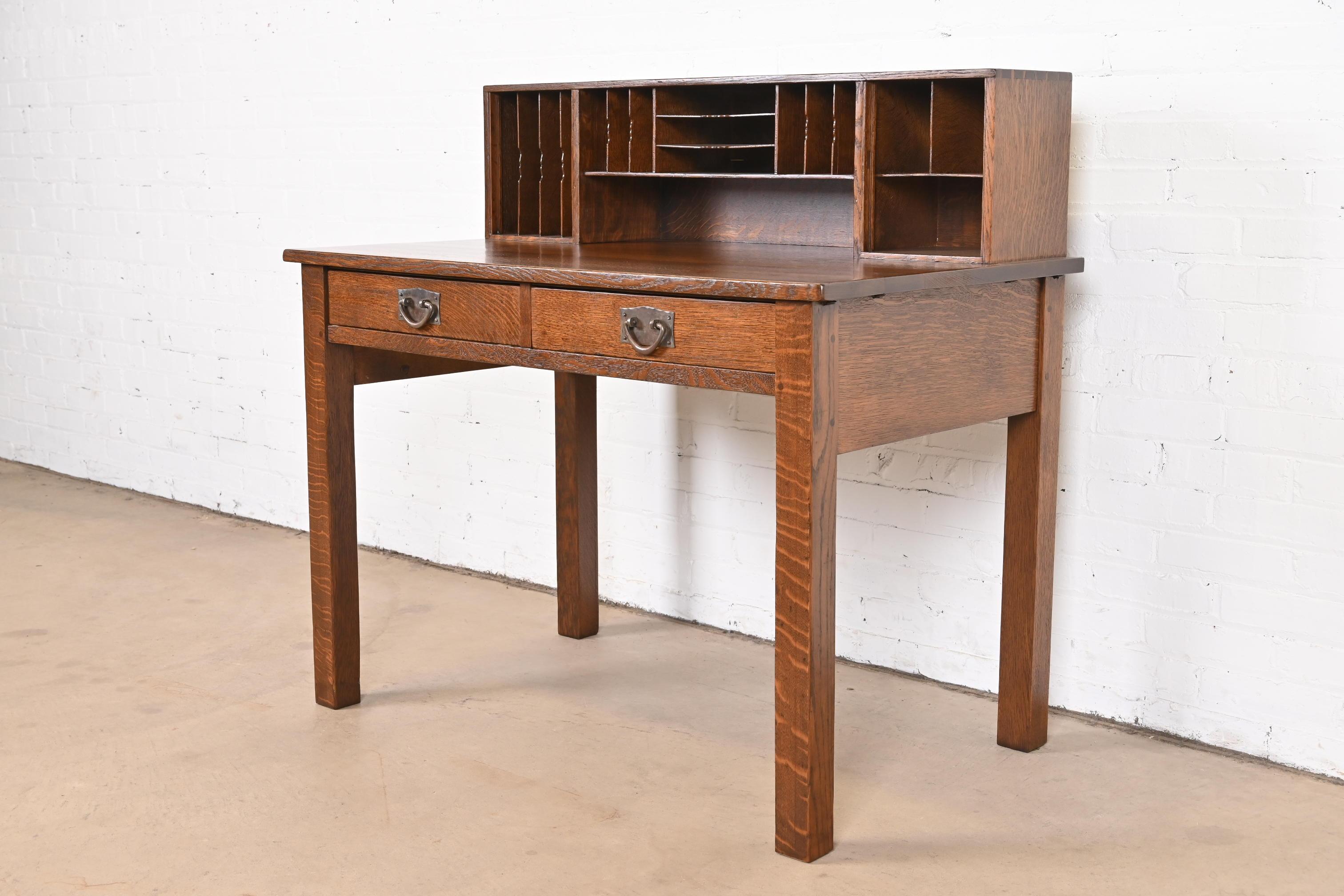Signed Gustav Stickley Mission Oak Arts and Crafts Writing Desk, Newly ...