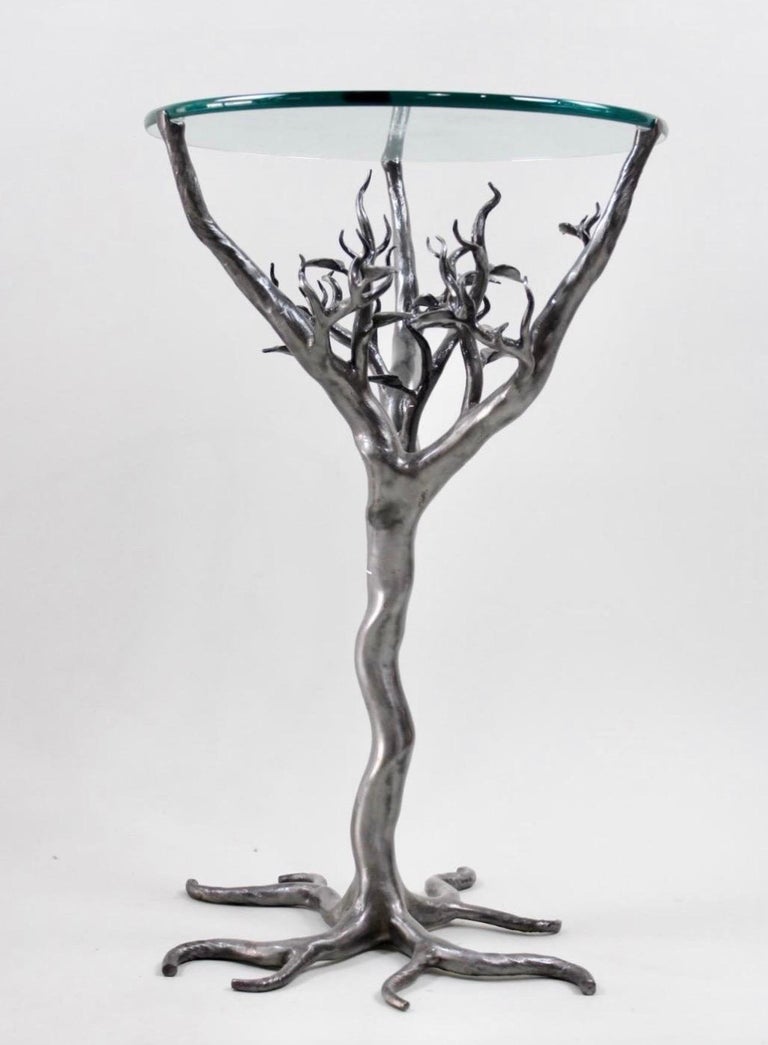 Signed Hand Forged Iron Sculptural Tree Branch Glass Top Table For Sale ...