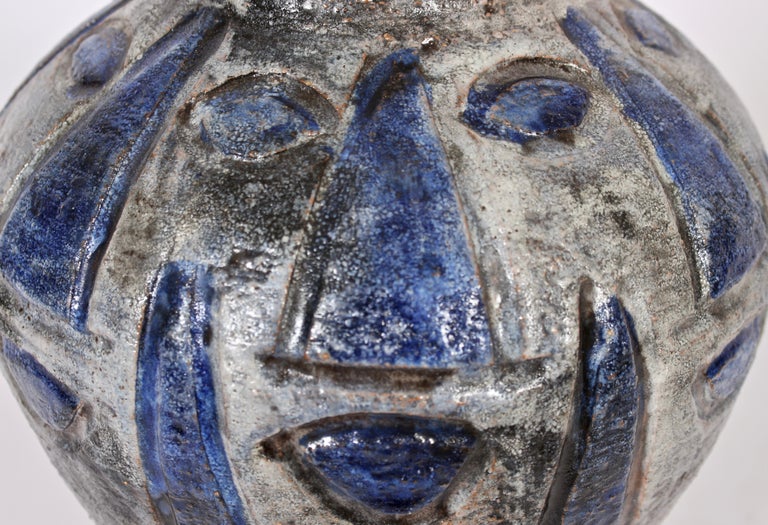 Signed Hand Painted Swiss Art Pottery Lamp in Blue and Gray For Sale at ...