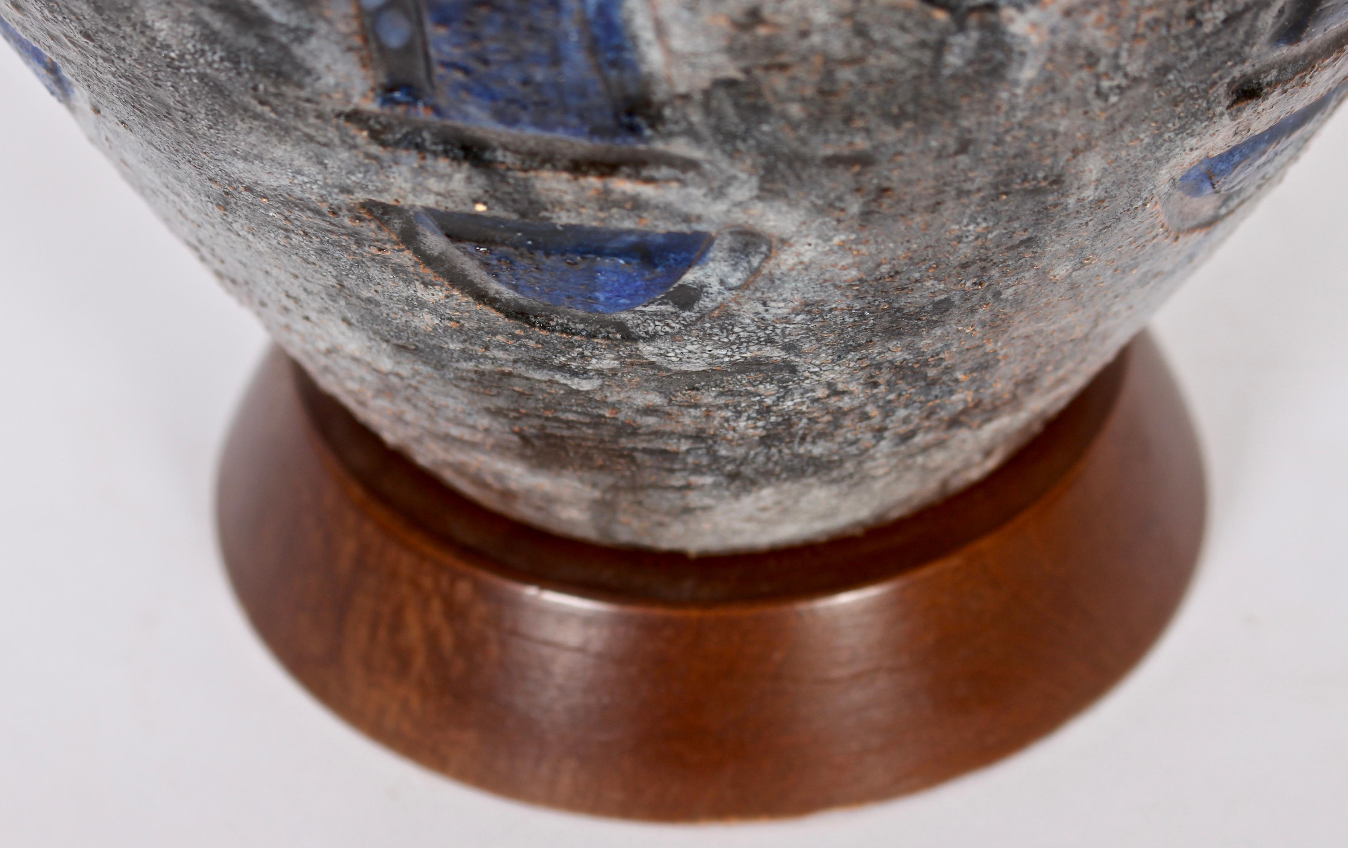 Signed Hand Painted Swiss Art Pottery Lamp in Blue and Gray For Sale at ...
