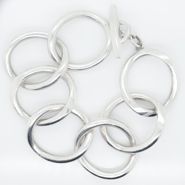 Signed Handmade Danish Modern Sterling Silver Large Link Bracelet by ...