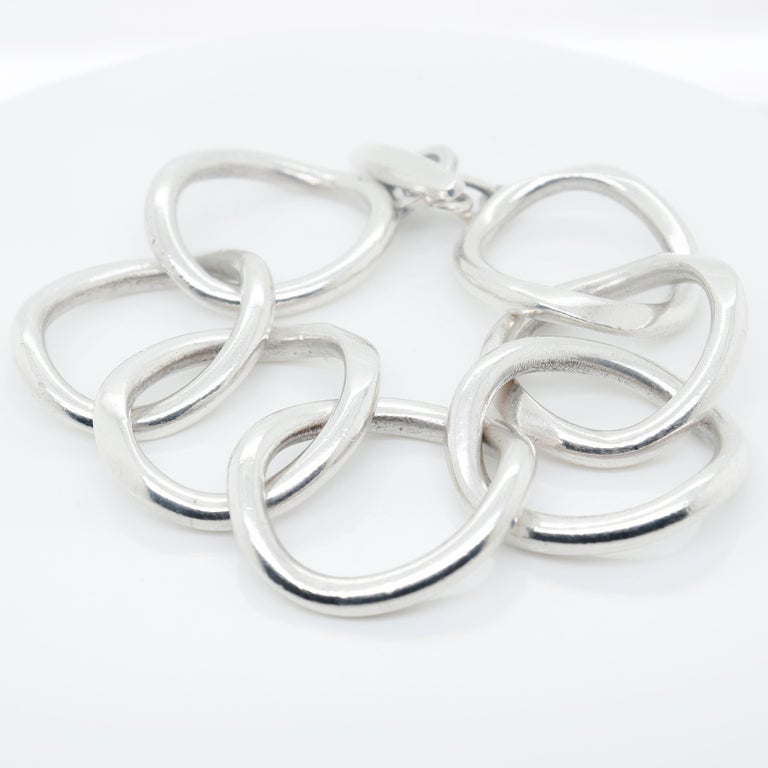 Signed Handmade Danish Modern Sterling Silver Large Link Bracelet by ...