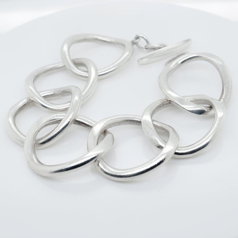 Signed Handmade Danish Modern Sterling Silver Large Link Bracelet by ...