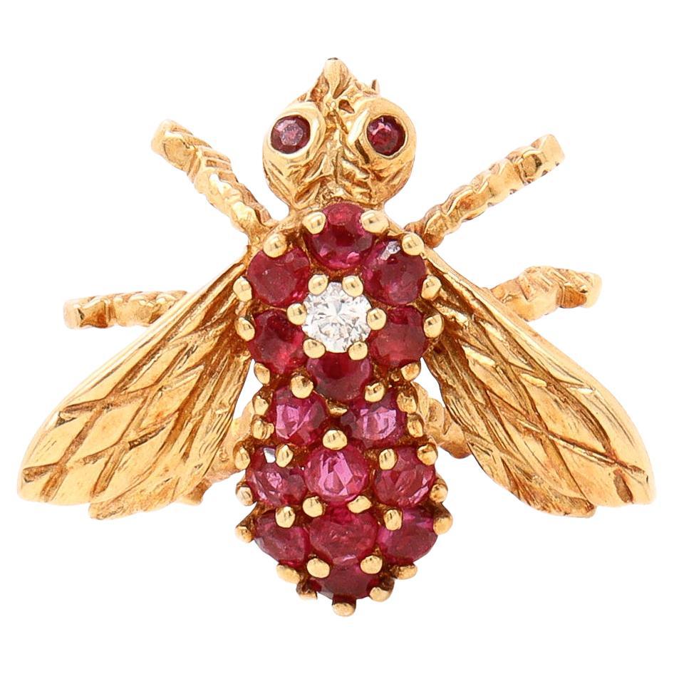 Signed Herbert Rosenthal 18K Gold, Natural Ruby, and Diamond Bee ...