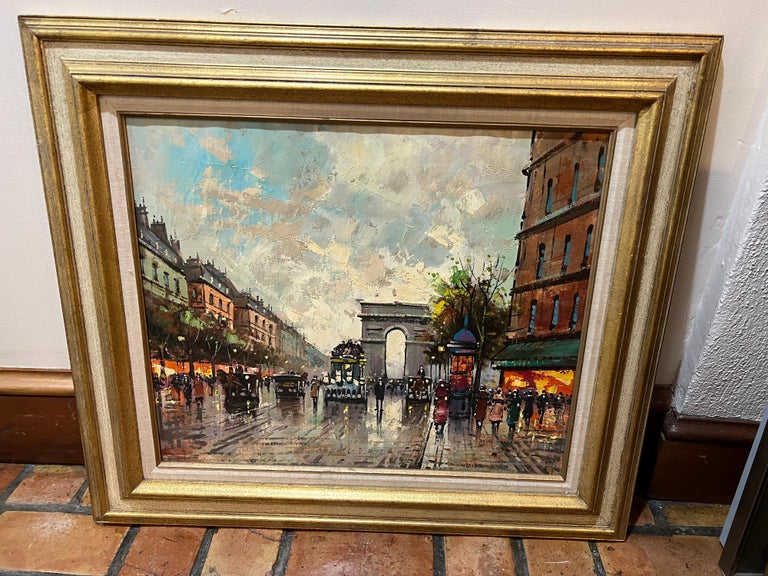 Signed Impasto French Street Scene Painting For Sale at 1stDibs