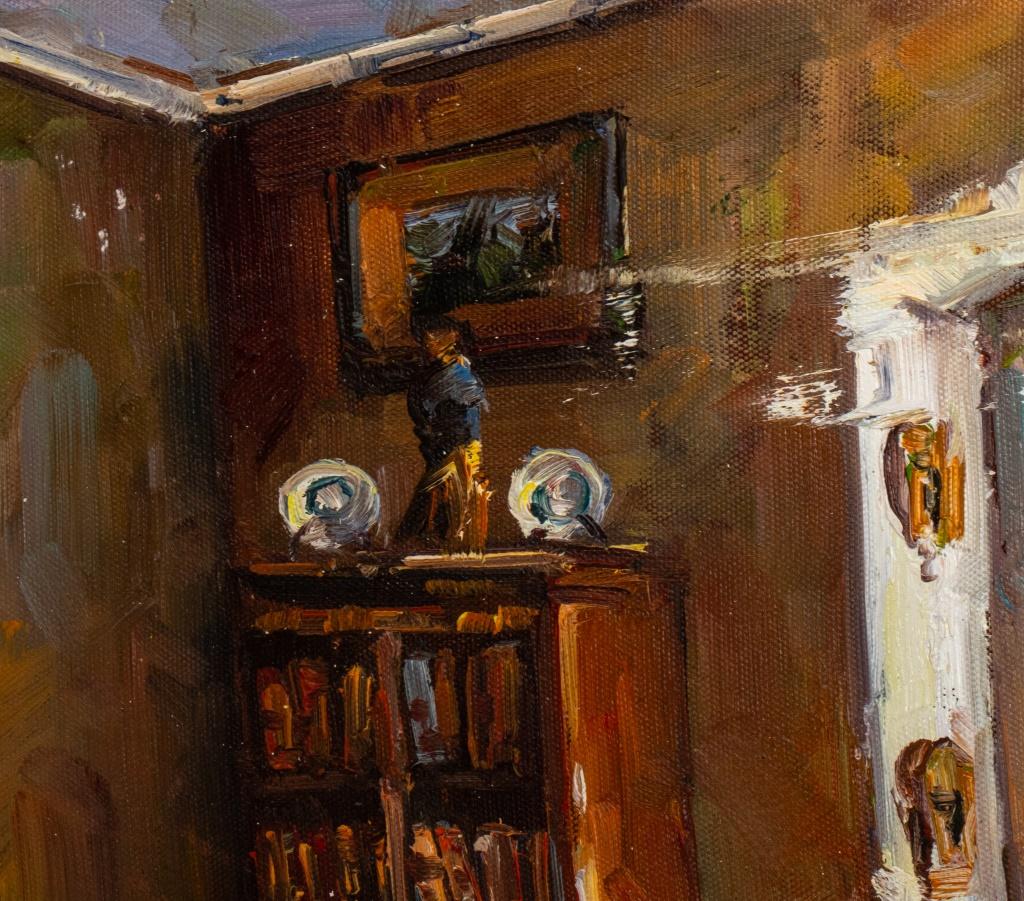 Signed Impressionistic Interior Scene Oil Canvas For Sale at 1stDibs
