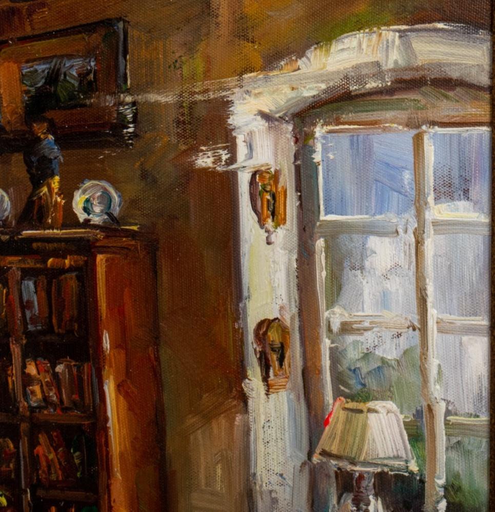 Signed Impressionistic Interior Scene Oil Canvas For Sale at 1stDibs