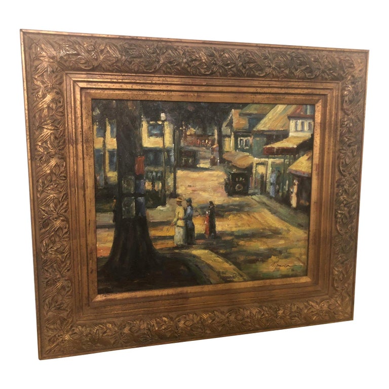 Impressionistic Oil on Canvas Painting of Women Promenading in the City ...