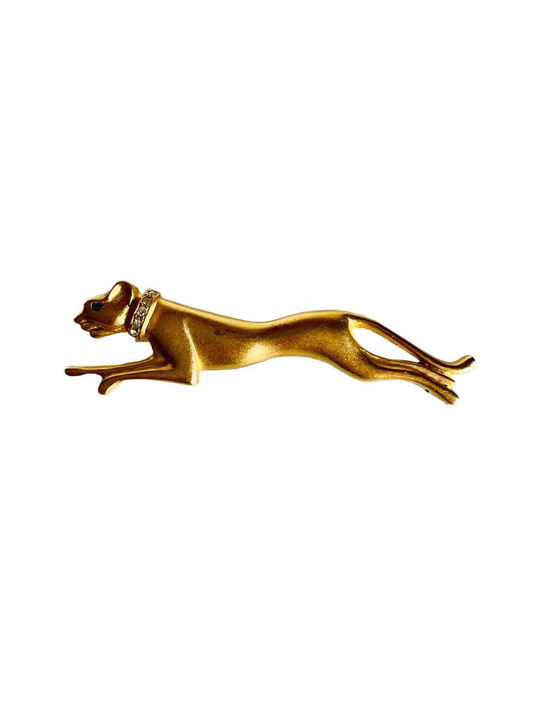 Signed Jackie Collins Gold Rhinestone Leaping Panther Exotic Cat Brooch ...