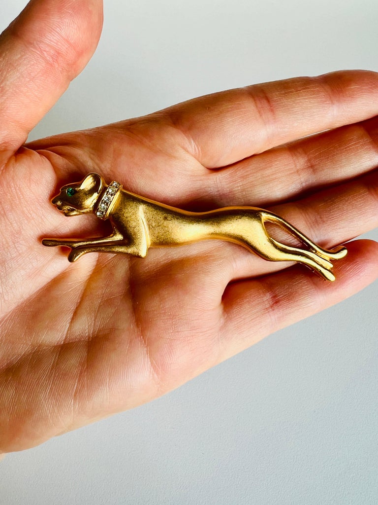 Signed Jackie Collins Gold Rhinestone Leaping Panther Exotic Cat Brooch ...