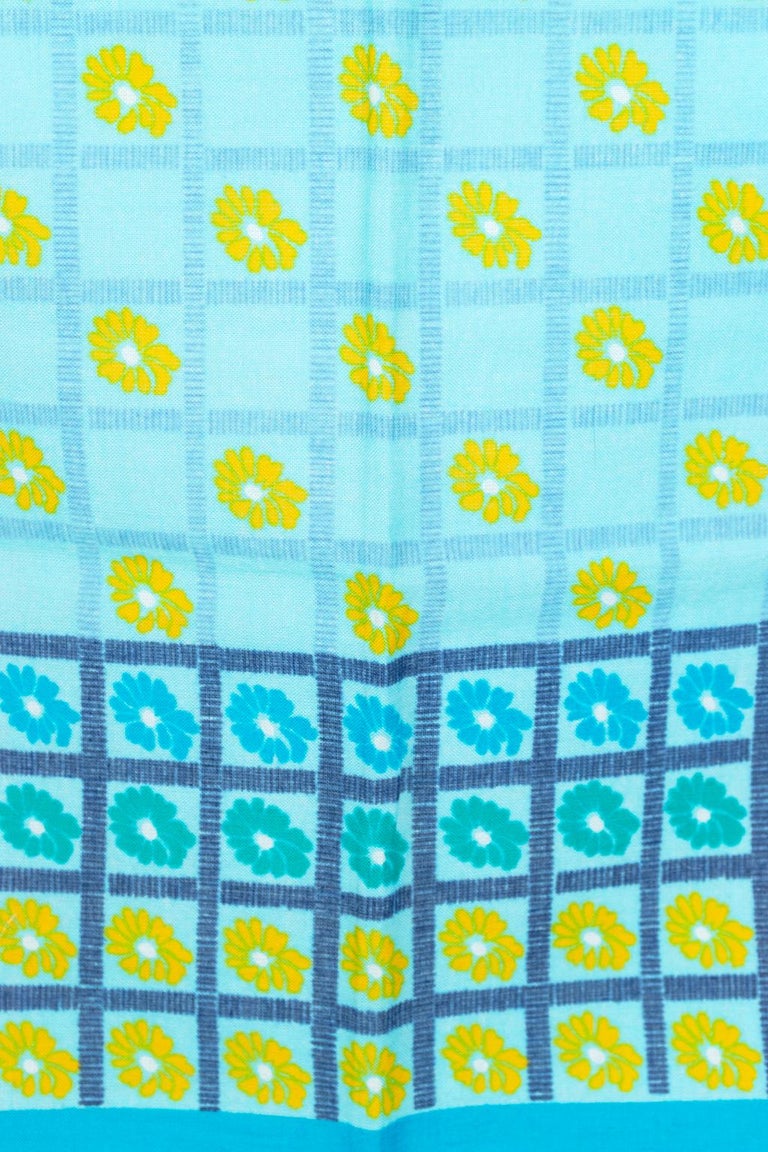 Signed Jacques Fath Turquoise and Yellow Daisy Check Cotton Scarf – 22 ...