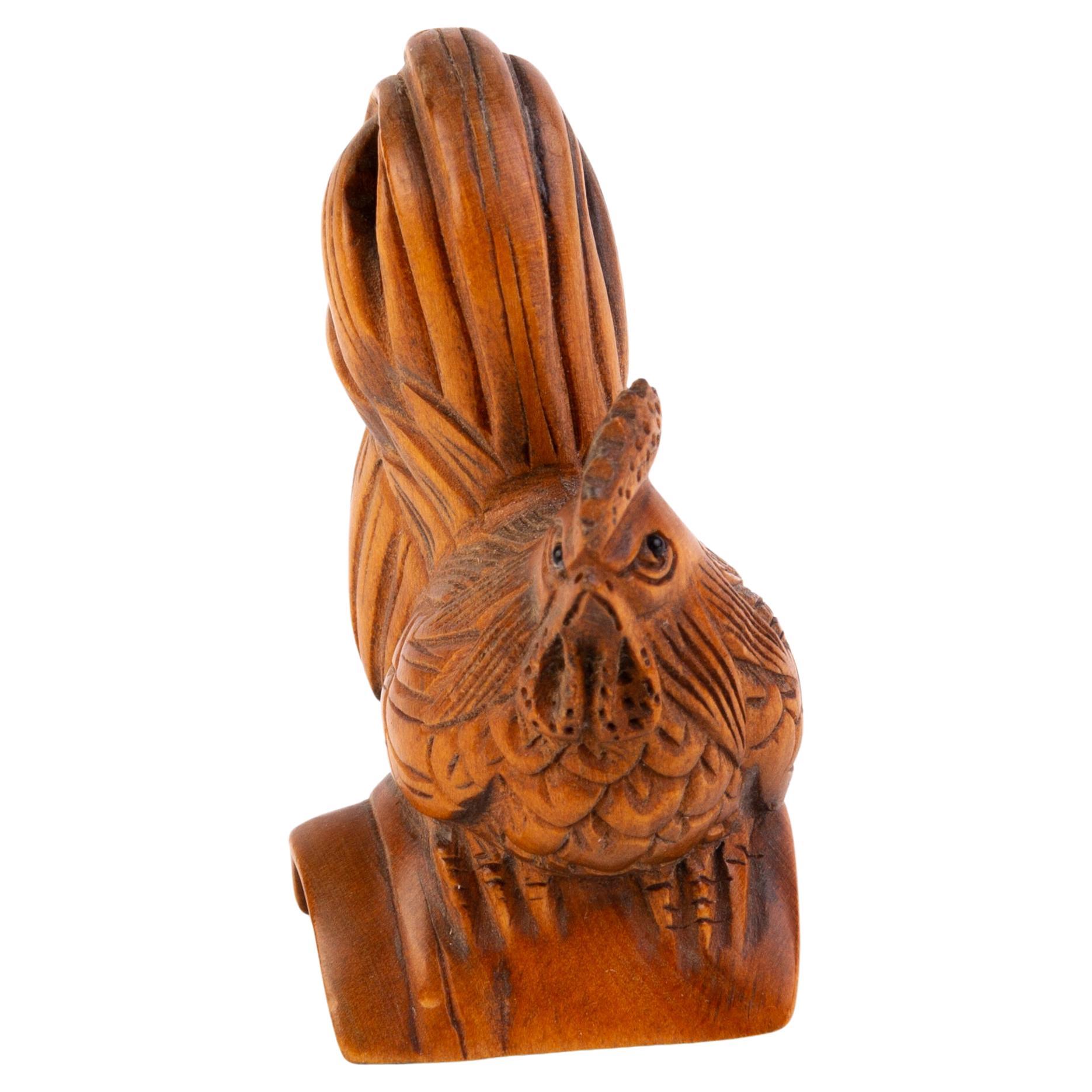 Japanese Antique Wooden Small Netsuke 'Rooster' 1960s For Sale at 1stDibs