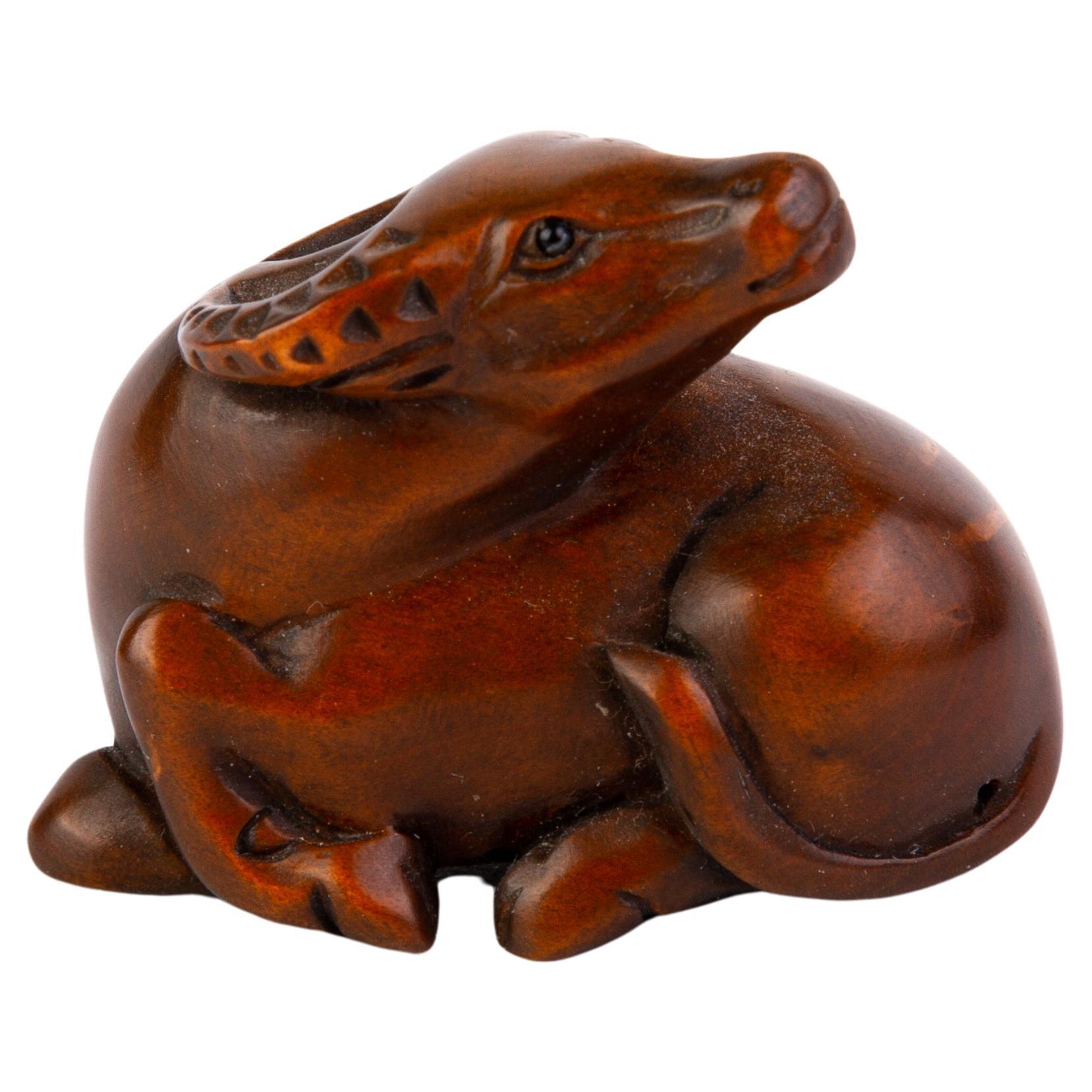 Signed Japanese Boxwood Netsuke Inro of an Ox For Sale at 1stDibs