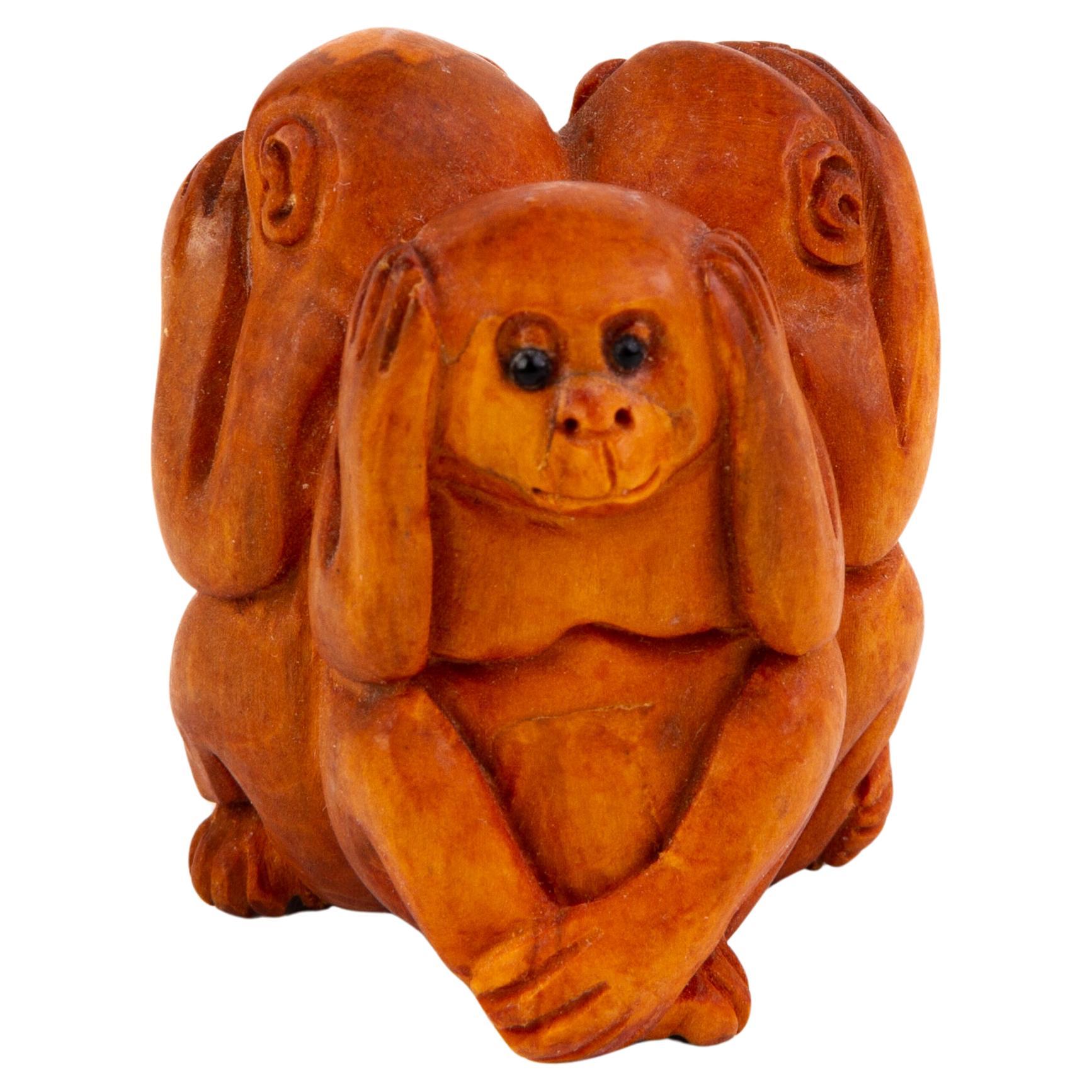 Signed Japanese Boxwood Netsuke Inro of a Monkey For Sale at 1stDibs