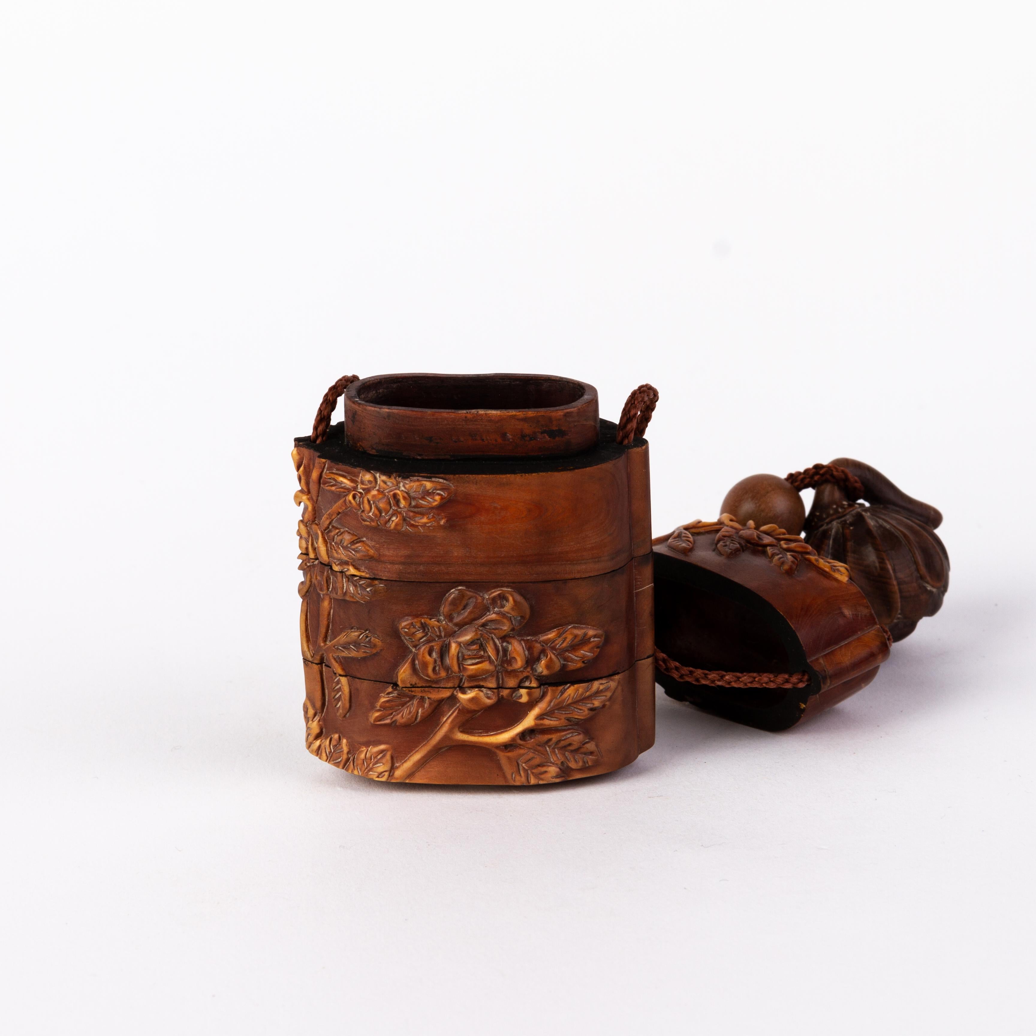 Signed Japanese Carved Boxwood Inro Ojime Meiji 19th Century with ...