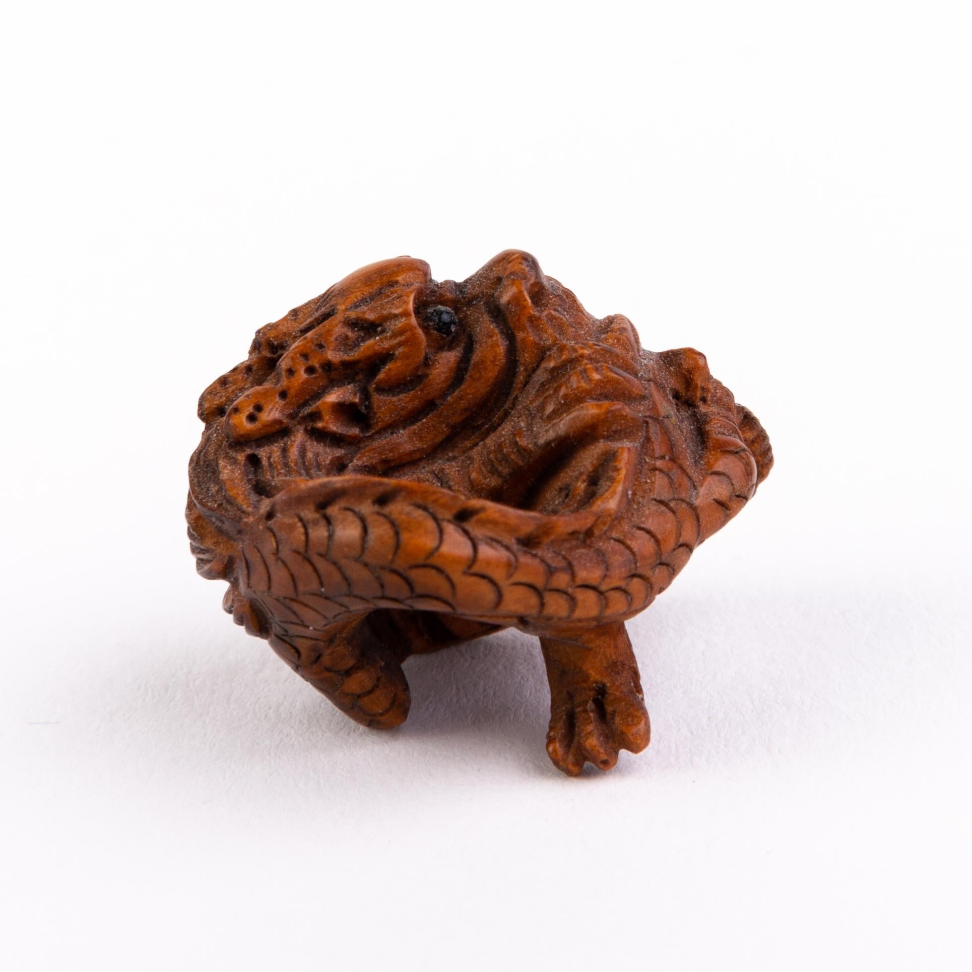 Signed Japanese Carved Wood Netsuke Inro Dragon For Sale at 1stDibs
