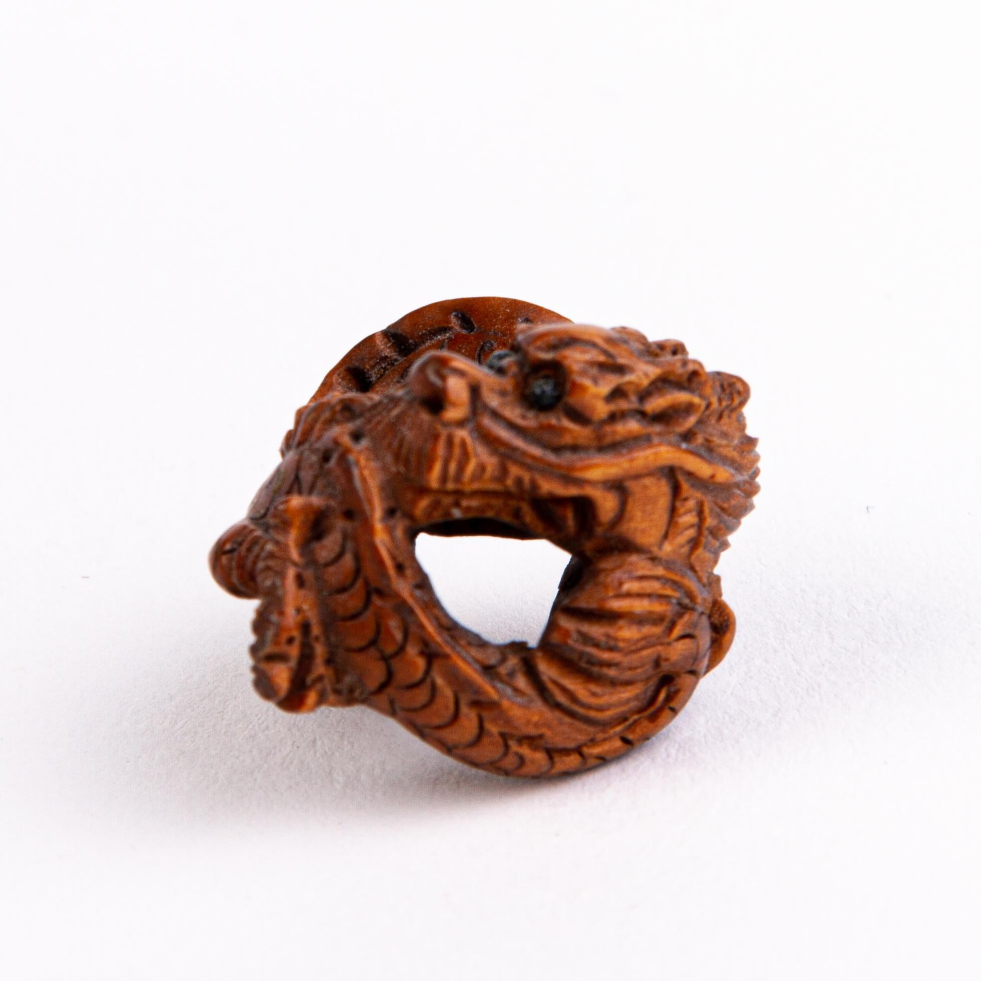 Signed Japanese Carved Wood Netsuke Inro Dragon For Sale at 1stDibs