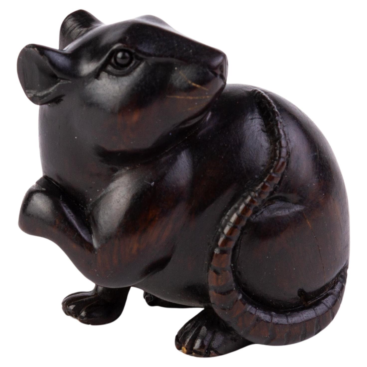 Signed Japanese Dark Wood Netsuke Inro of a Mouse For Sale at 1stDibs