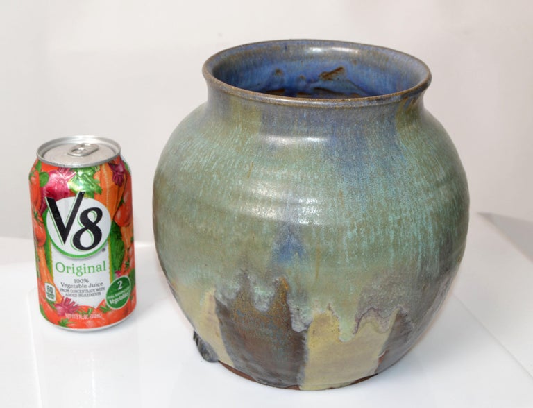 Signed Joseph Pottery Mint Green, Blue and Brown Ceramic Bowl Vase ...