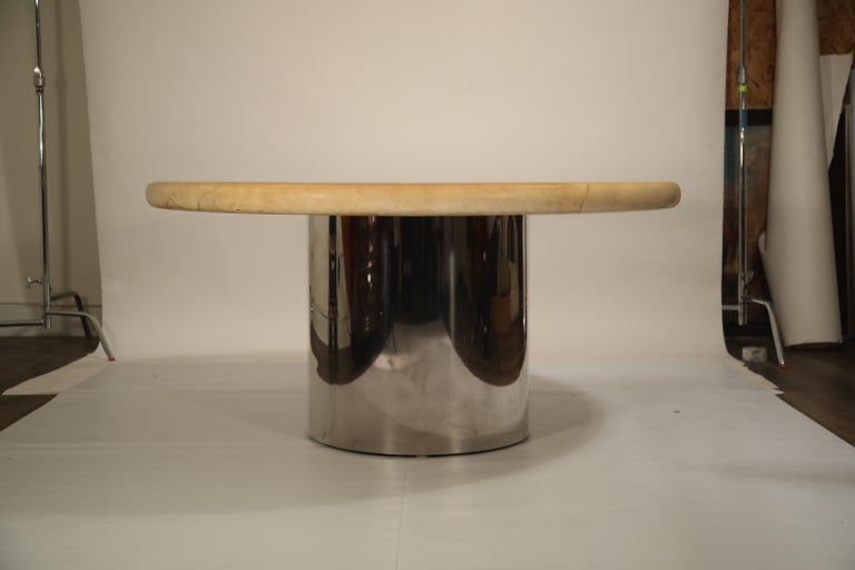 Signed Karl Springer Dining Table in Natural Goatskin and Steel, 1970s ...