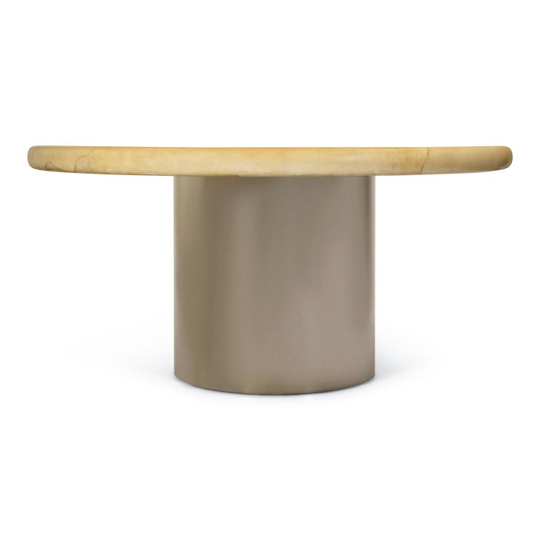 Signed Karl Springer Dining Table in Natural Goatskin and Steel, 1970s ...