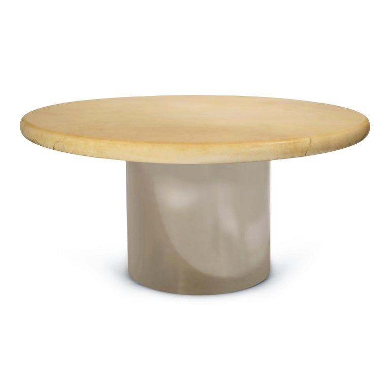 Signed Karl Springer Dining Table in Natural Goatskin and Steel, 1970s ...