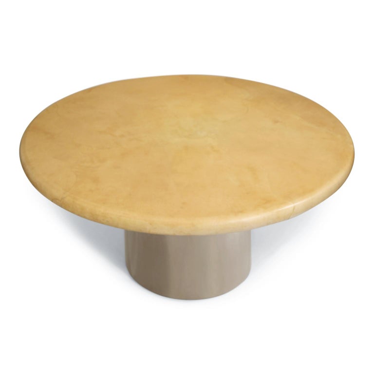 Signed Karl Springer Dining Table in Natural Goatskin and Steel, 1970s ...