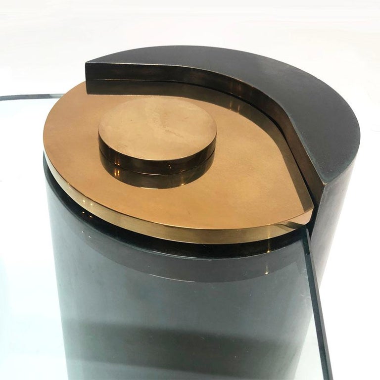 Signed Karl Springer Glass and Brass Side Table For Sale at 1stDibs