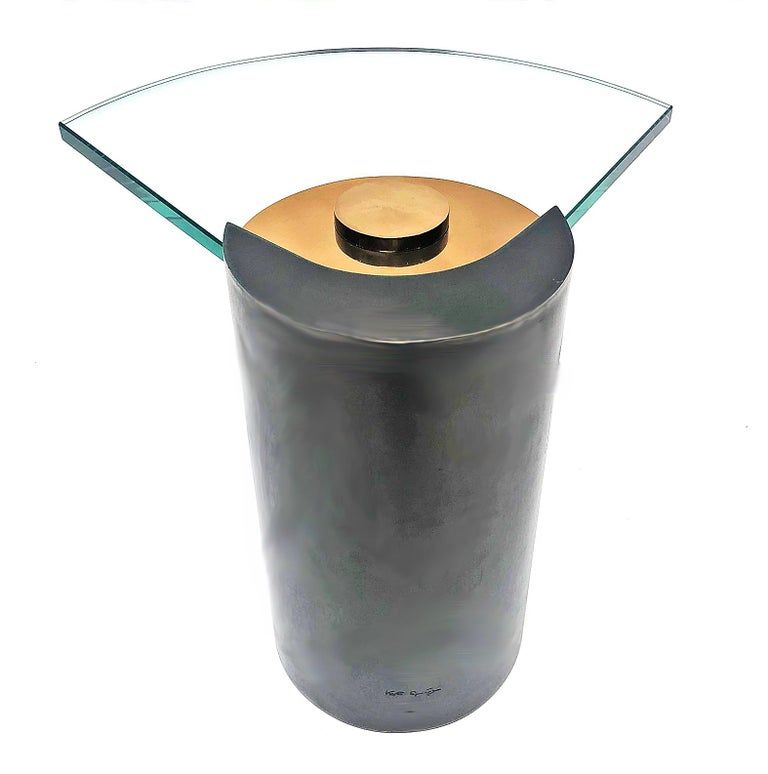 Signed Karl Springer Glass and Brass Side Table For Sale at 1stDibs
